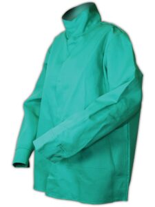 magid arc-rated 9.0 oz. fr cotton relaxed fit welding jacket, 1 jacket, size small, green, 1530rf