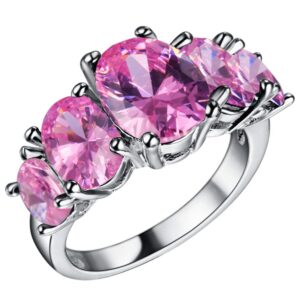 wibern white gold plated unique design five pink cubic zirconium princess cute charm ring for women (pink, 6)