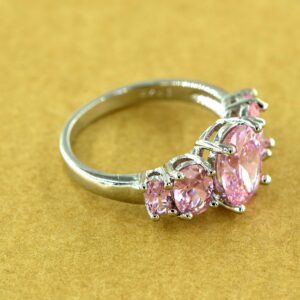 WIBERN White Gold Plated Unique Design Five Pink Cubic Zirconium Princess Cute Charm Ring for Women (Pink, 6)