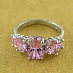 WIBERN White Gold Plated Unique Design Five Pink Cubic Zirconium Princess Cute Charm Ring for Women (Pink, 6)