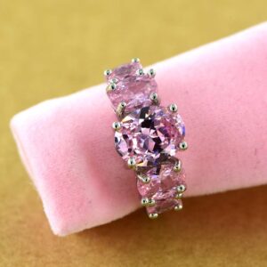 WIBERN White Gold Plated Unique Design Five Pink Cubic Zirconium Princess Cute Charm Ring for Women (Pink, 6)