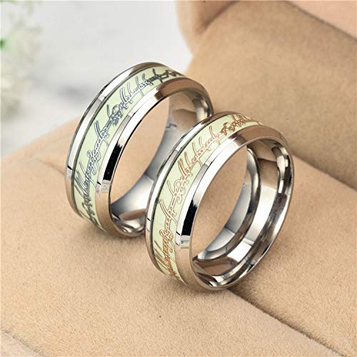 Glow in The Dark Band 8mm Wide Stainless Steel Rings for Men or Women Couples Matching Black Wedding Bridal Ring Ginger Lyne Fashion Jewelry