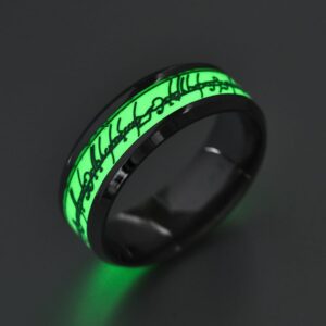 Glow in The Dark Band 8mm Wide Stainless Steel Rings for Men or Women Couples Matching Black Wedding Bridal Ring Ginger Lyne Fashion Jewelry