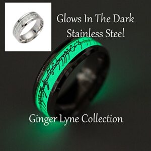 Glow in The Dark Band 8mm Wide Stainless Steel Rings for Men or Women Couples Matching Black Wedding Bridal Ring Ginger Lyne Fashion Jewelry