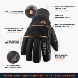 RefrigiWear Thinsulate Insulated PolarForce Gloves with Grip Assist and Performance Flex (Black, Large)