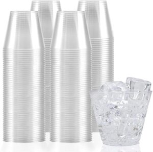 stock your home 9 oz clear disposable plastic cups (100 pack) elegant tumblers glasses for birthday parties, weddings, holidays, dessert tumbler, bulk drinking cup for fruit punch, cocktails, wine