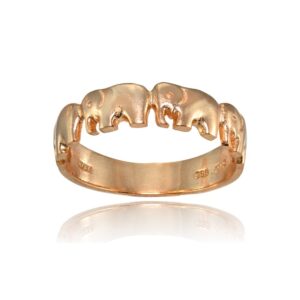 hoops & loops rose gold flashed sterling silver polished elephant family animal ring, size 9