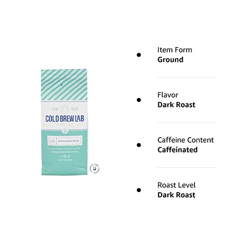 Cold Brew Organic Coarse Ground Coffee, Colombian Supremo, Dark Roast, Coarse Grind for Cold Brew Coffee & French Press,1 LB