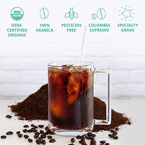 Cold Brew Organic Coarse Ground Coffee, Colombian Supremo, Dark Roast, Coarse Grind for Cold Brew Coffee & French Press,1 LB