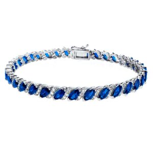 b. brilliant sterling silver created blue sapphire marquise-cut tennis bracelet for women with jewelry gift box