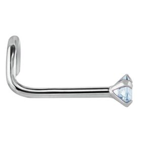 1.5mm Aquamarine (March) - Solid 14KT White Gold Nose Twist/Screw