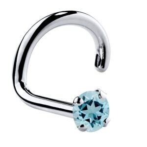 1.5mm aquamarine (march) - solid 14kt white gold nose twist/screw