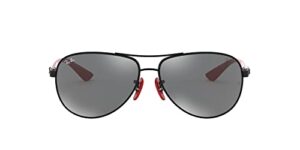 ray-ban rb8313m scuderia ferrari collection aviator sunglasses, black/grey mirrored silver, 61 mm