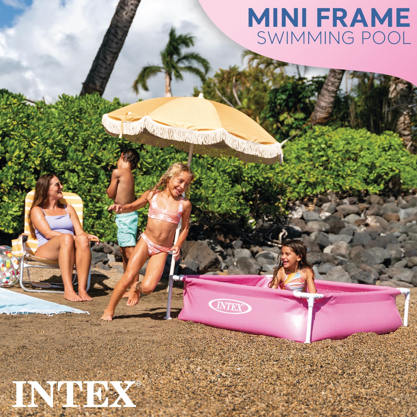 Intex 57172EP 4 Feet x 4 Feet x 12 Inch Mini Frame Above Ground Outdoor Backyard Swimming Pool with Drain Plug and Repair Patch - Colors May Vary