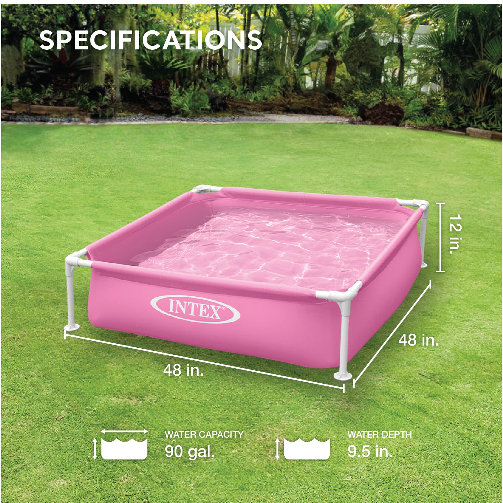 Intex 57172EP 4 Feet x 4 Feet x 12 Inch Mini Frame Above Ground Outdoor Backyard Swimming Pool with Drain Plug and Repair Patch - Colors May Vary