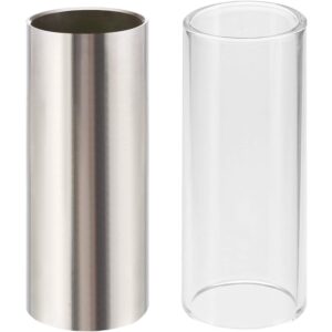 pangda 2 pieces glass slide and stainless steel slide in box for guitar, bass, medium (6 cm)