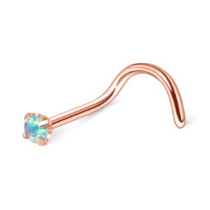 Ruifan 3PCS 20G Rose Gold Plated 316L Surgical Steel 2mm Mix Color Opal Nose Rings Studs Twist Screw Bend Ring Body Piercing Jewelry