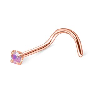 Ruifan 3PCS 20G Rose Gold Plated 316L Surgical Steel 2mm Mix Color Opal Nose Rings Studs Twist Screw Bend Ring Body Piercing Jewelry