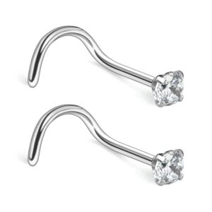 ruifan 2pcs 20g mix color 316l surgical steel 2.5mm clear diamond cz right nose rings studs twist screw bend ring body piercing jewelry - silver