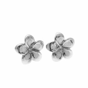 14K solid white gold Hawaiian 7mm tropical plumeria flower stud earrings