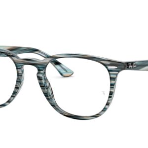 Ray-Ban RX7159 Round Prescription Eyeglass Frames, Blue Grey Striped/Demo Lens, 52 mm