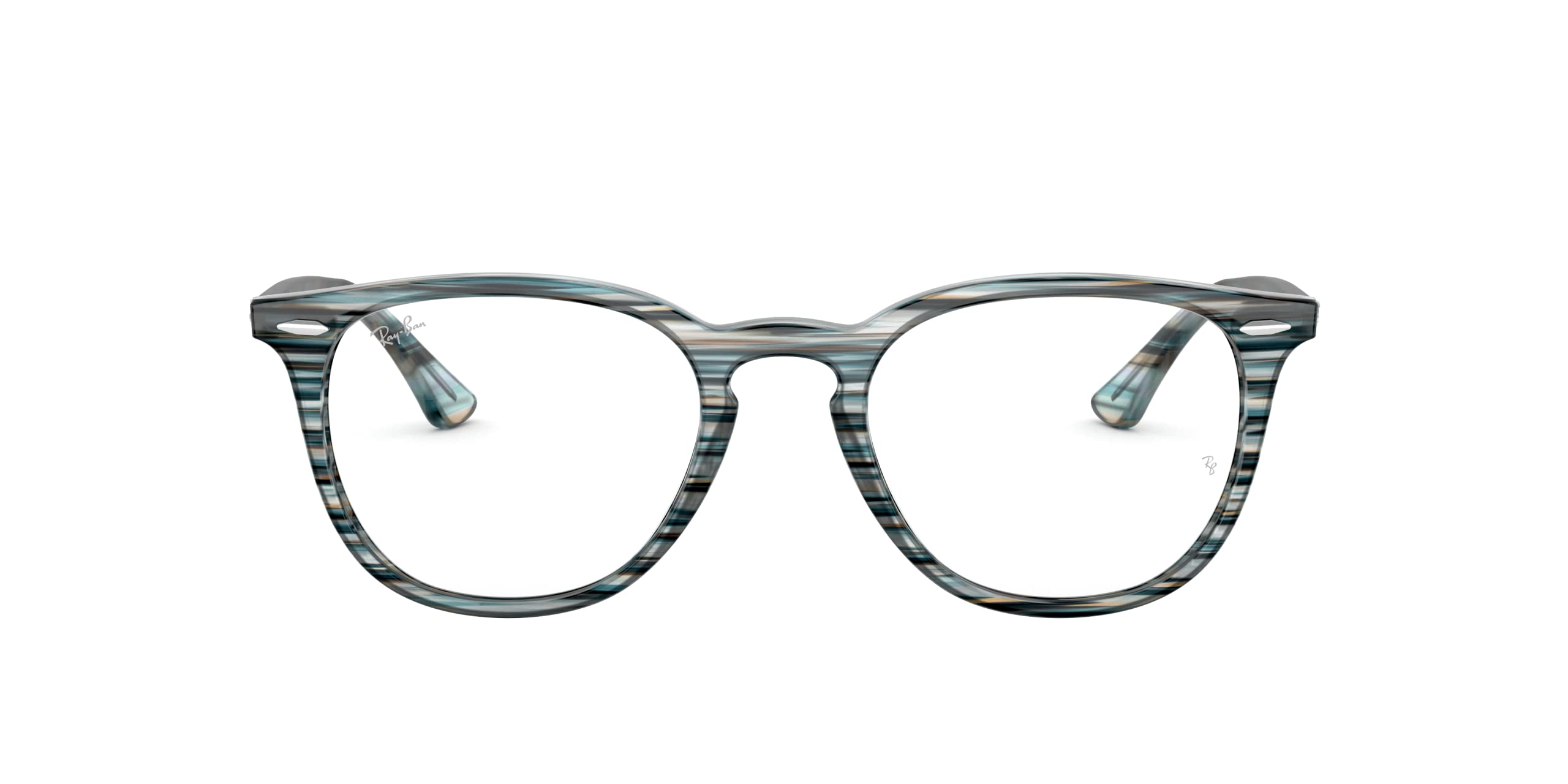 Ray-Ban RX7159 Round Prescription Eyeglass Frames, Blue Grey Striped/Demo Lens, 52 mm