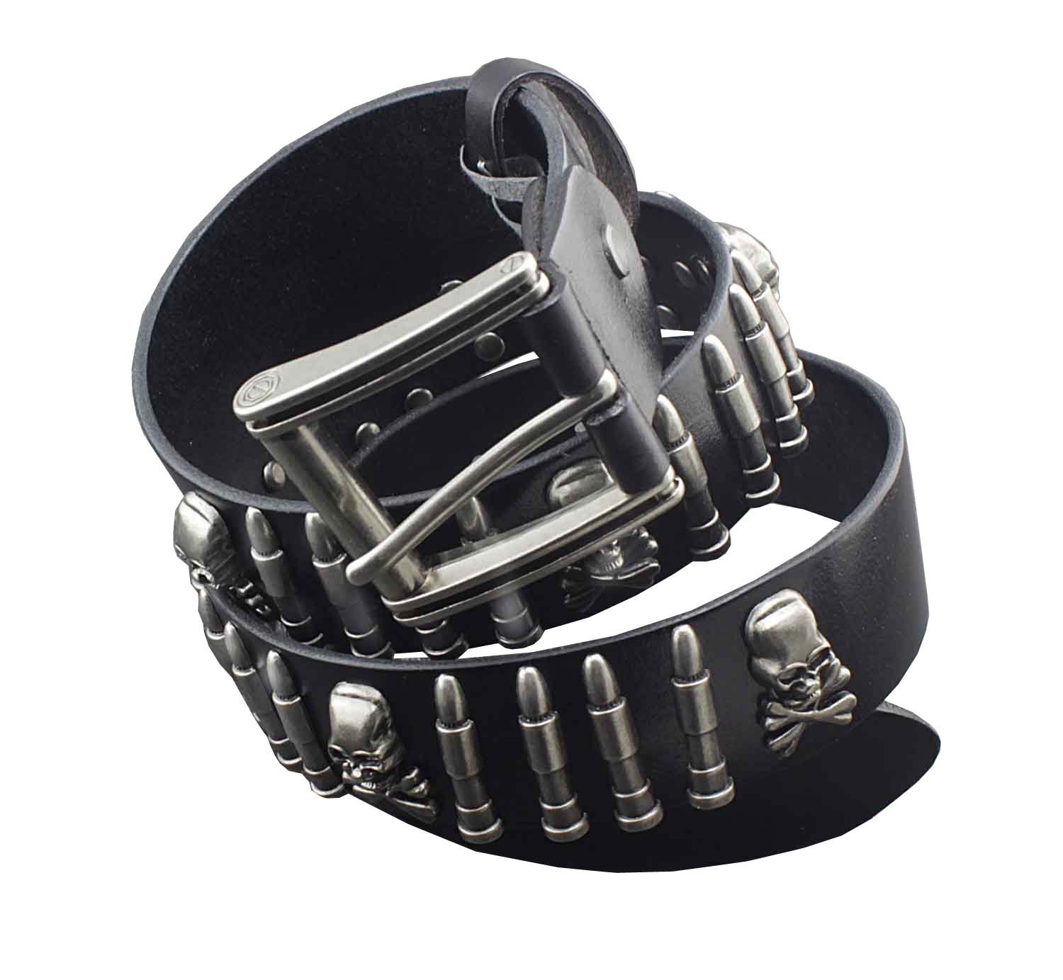 Cool Mens Bullet Skull Stud Punk Rock Biker Real Leather Belt Waistband726146236614