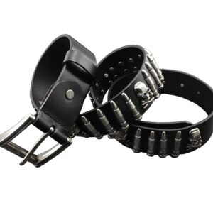 Cool Mens Bullet Skull Stud Punk Rock Biker Real Leather Belt Waistband726146236614