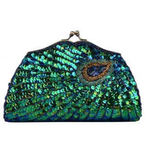 baglamor women full shining sequins handbag beaded peacock embroidery clutch purse evening bag