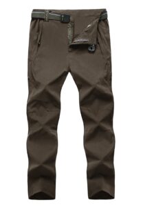 tbmpoy men's lightweight hiking pants with belt 5 zip pockets waterproof quick-dry travel fishing work outdoor pants thin brown m