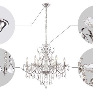 Saint Mossi 6 Light Crystal Chandelier Light Fixture Modern Chandelier Crystal Lighting, Crystal Pendant Raindrop Chandelier for Dining Room,Bedroom,Living Room,H23 x D24