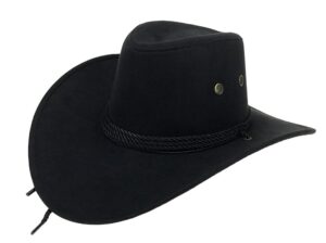 uwantc mens faux felt western cowboy hat fedora outdoor wide brim hat with strap black