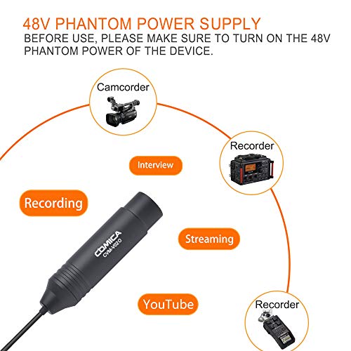 comica CVM-V02O Phantom Power Omnidirectional XLR Lavalier Lapel Microphone for Canon Sony Panasonic Camcorders Zoom H4n H5 H6 Tascam DR-40 DR-60D DR-70D DR-100 Recorders(14.76 fts)(1 Pack)