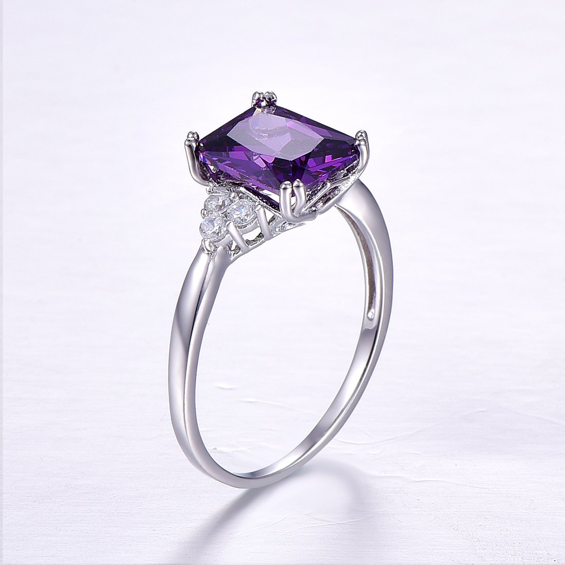 Merthus 8x10mm Radiant Cut Simulated Amethyst Simple 925 Sterling Silver Engagement Ring for Women Size 6