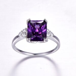 Merthus 8x10mm Radiant Cut Simulated Amethyst Simple 925 Sterling Silver Engagement Ring for Women Size 6