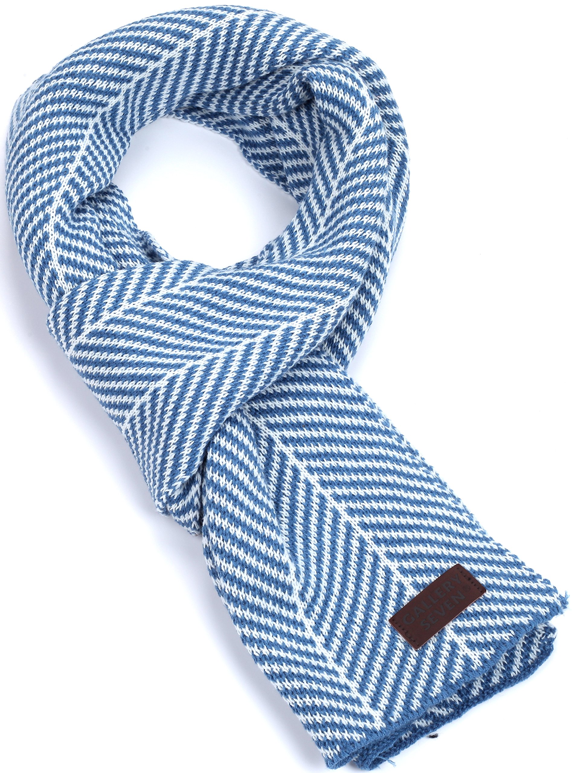 GALLERY SEVEN Winter Scarf for Men, Soft Knit Scarves, in an Elegant Gift Box - Lightt Blue/White - One Size