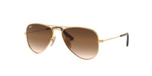 ray-ban junior kids' rj9506s metal aviator sunglasses, arista/brown gradient dark brown, 52 mm