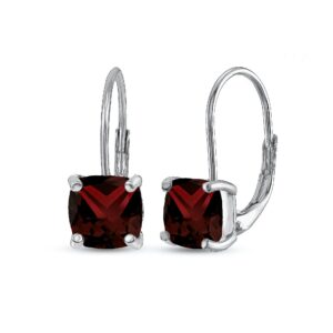 red earrings for women sterling silver 7x7mm cushion-cut garnet leverback earring bridesmaids birthday fashion trendy