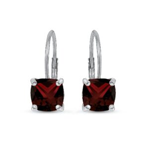 Red Earrings for Women Sterling Silver 7x7mm Cushion-Cut Garnet Leverback Earring Bridesmaids Birthday Fashion Trendy