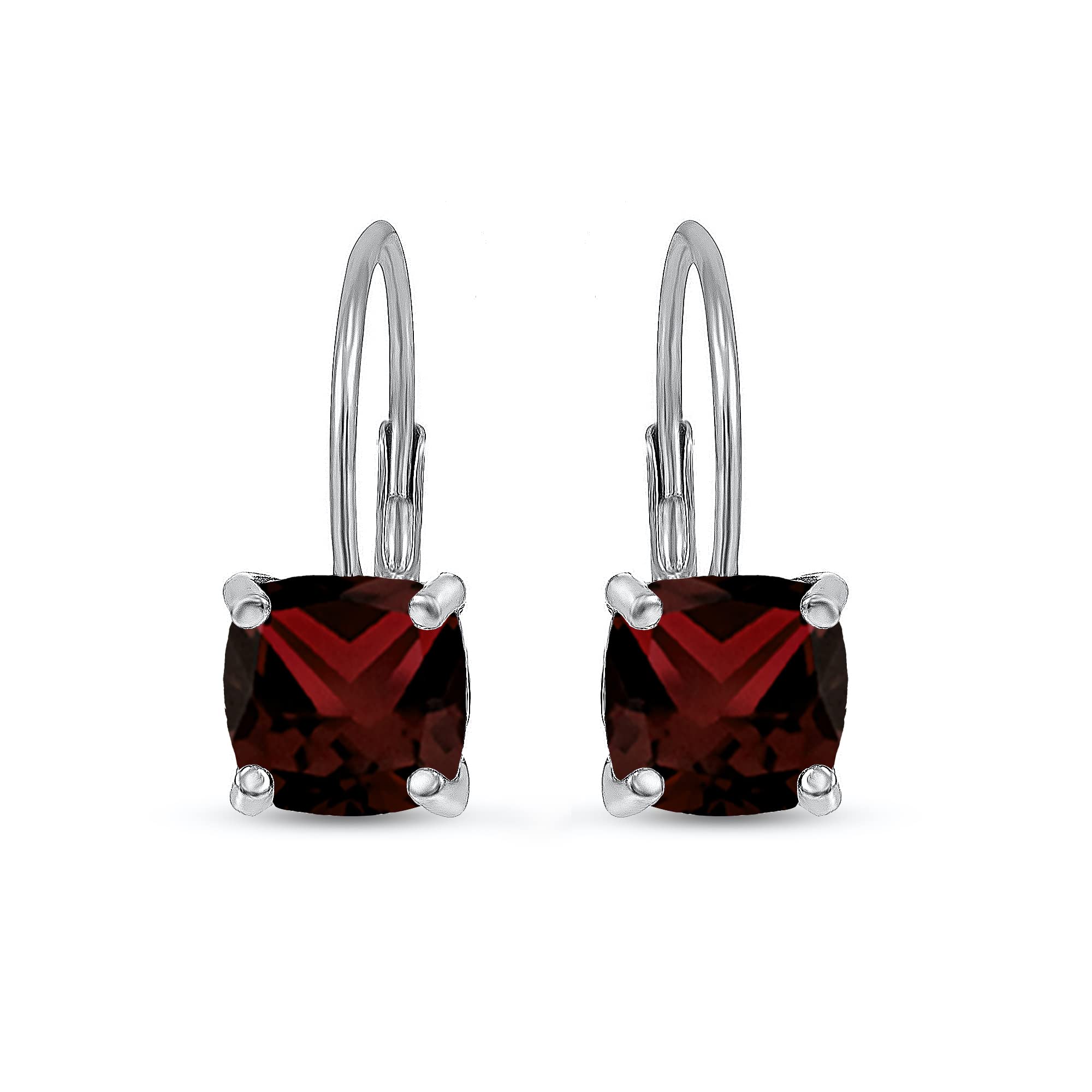 Red Earrings for Women Sterling Silver 7x7mm Cushion-Cut Garnet Leverback Earring Bridesmaids Birthday Fashion Trendy