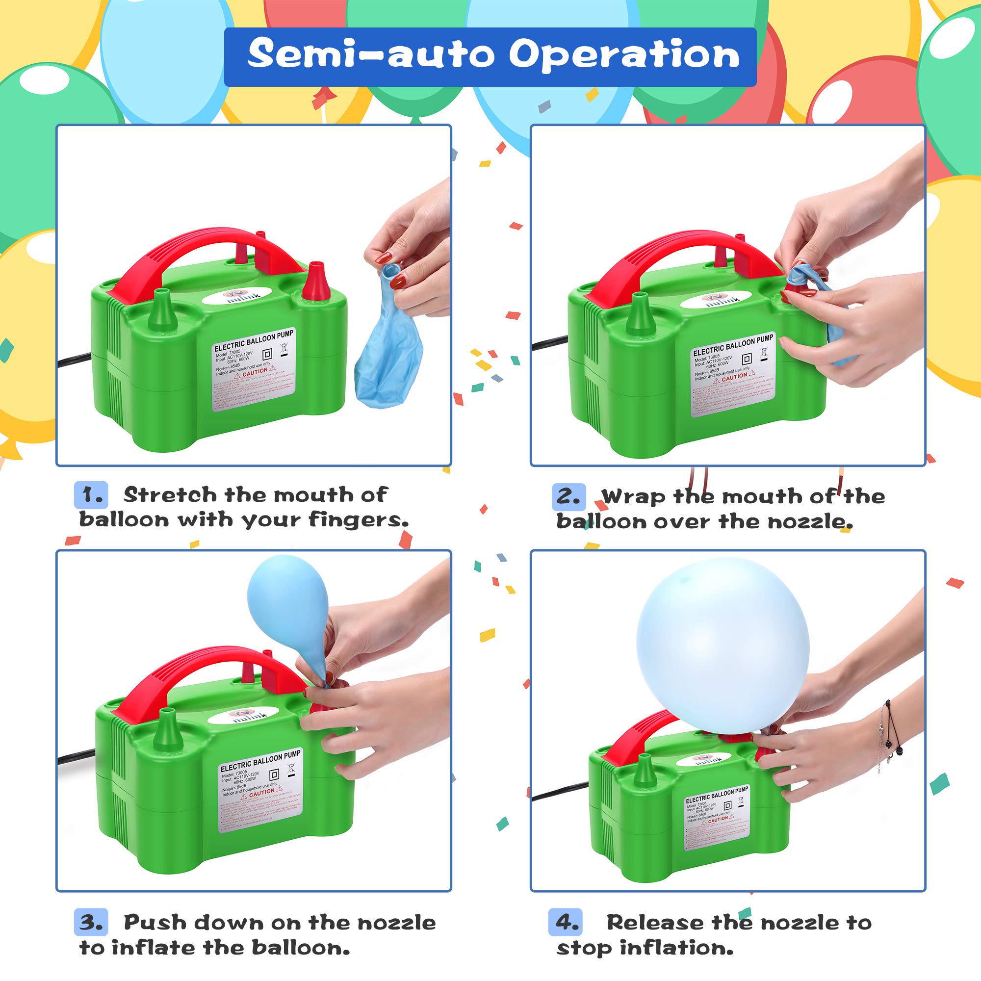 NuLink Electric Portable Dual Nozzle Balloon Blower Pump Inflation for Decoration, Party [110V~120V, 600W, Green]