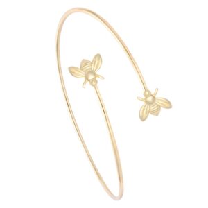 manzhen adjustable tiny bumble bee queen bee cuff wire wrapped bangle bracelet insect jewelry (gold)