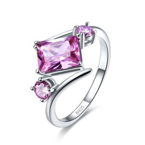 merthus 5x7mm radiant cut simulated pink topaz 925 sterling silver bypass geometric ring for women size 9