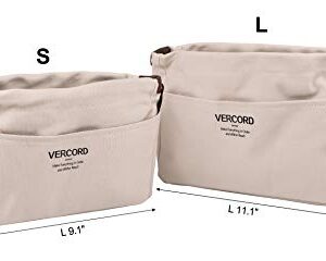 Vercord Canvas Handbag Organizers, Sturdy Purse Insert Organizer Bag in Bag, 10 Pockets Beige Small