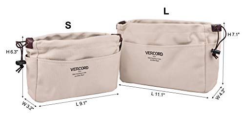 Vercord Canvas Handbag Organizers, Sturdy Purse Insert Organizer Bag in Bag, 10 Pockets Beige Small