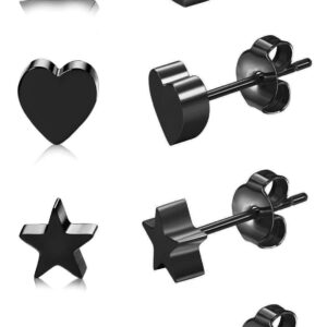 JOERICA 4 Pairs Heart Stainless Steel Stud Earrings for Women Star Earrings