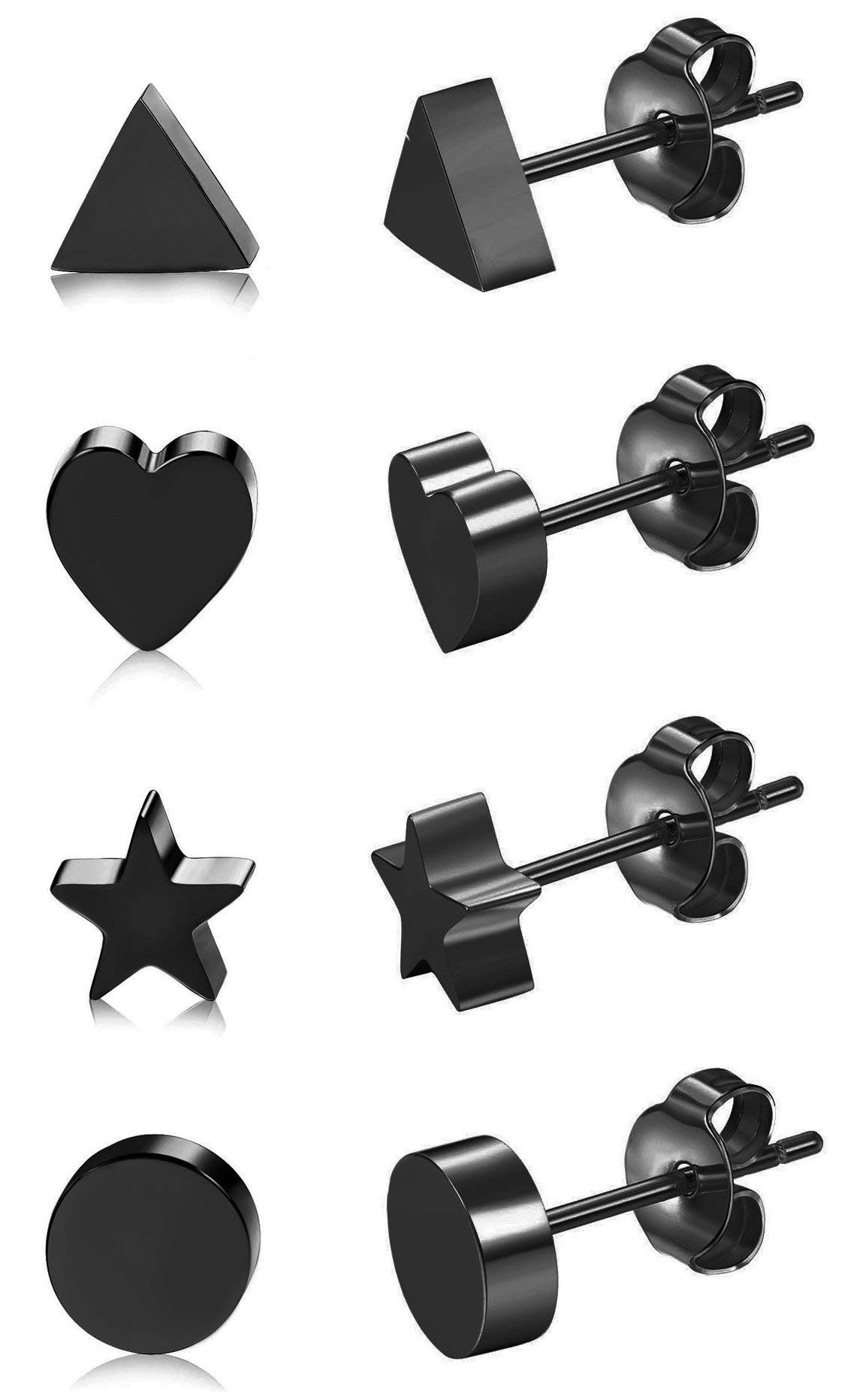 JOERICA 4 Pairs Heart Stainless Steel Stud Earrings for Women Star Earrings