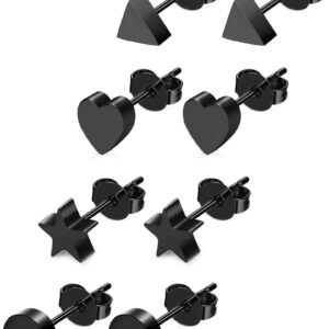 JOERICA 4 Pairs Heart Stainless Steel Stud Earrings for Women Star Earrings