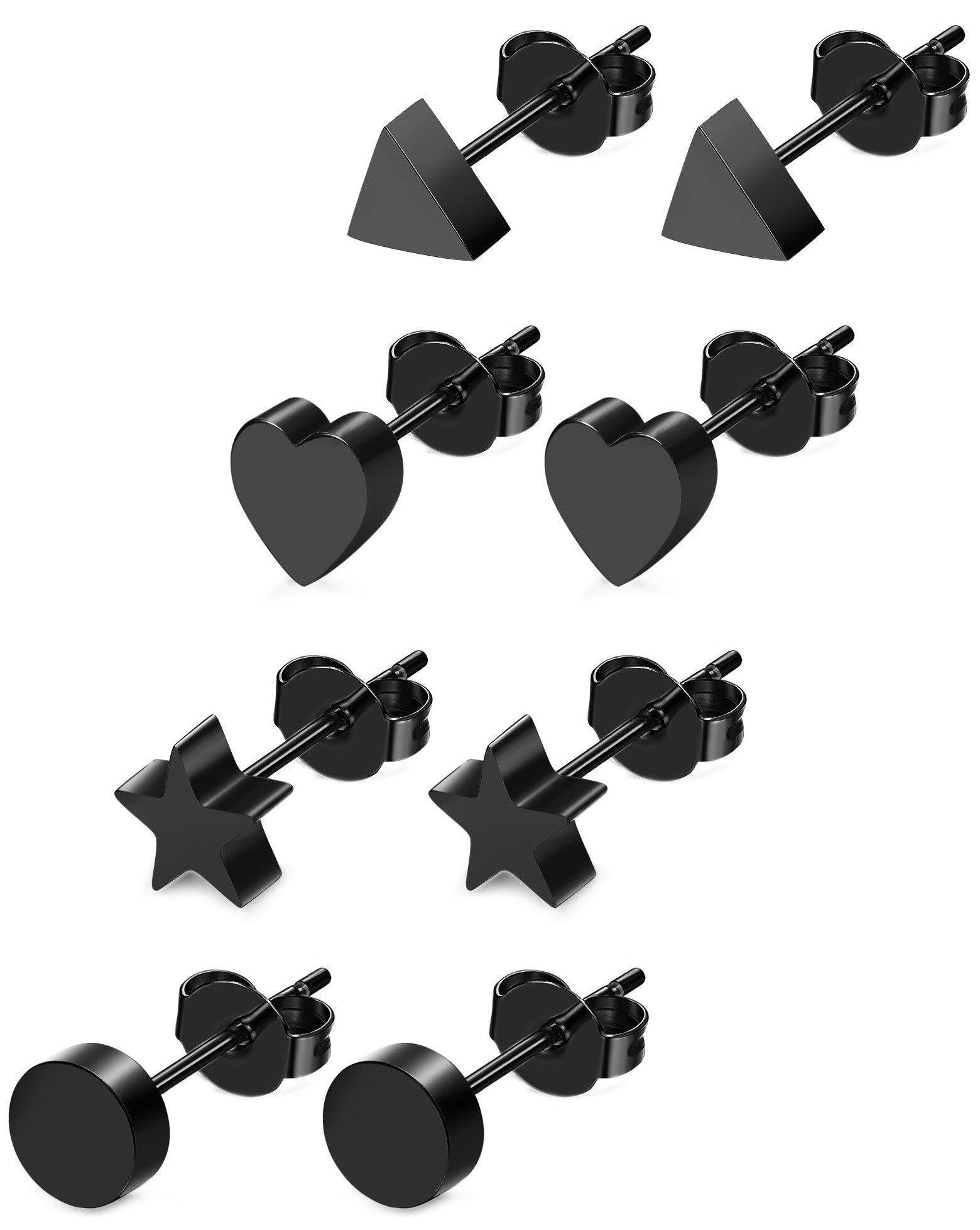 JOERICA 4 Pairs Heart Stainless Steel Stud Earrings for Women Star Earrings