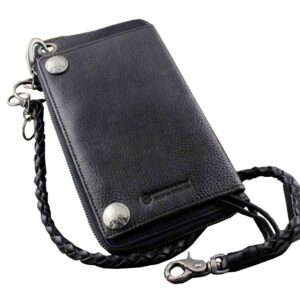 New Men's Biker Rocker Long Genuine Leather Wallet w/Purse Chain Black